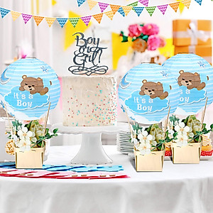 Baquler 12 Sets Baby Shower Decorations Hot Air Balloon Table Centerpieces DIY Paper Lanterns It's a Boy Bear Paper Lantern for Baby Shower Gender Reveal Wedding Bridal Shower Birthday Party Supplies