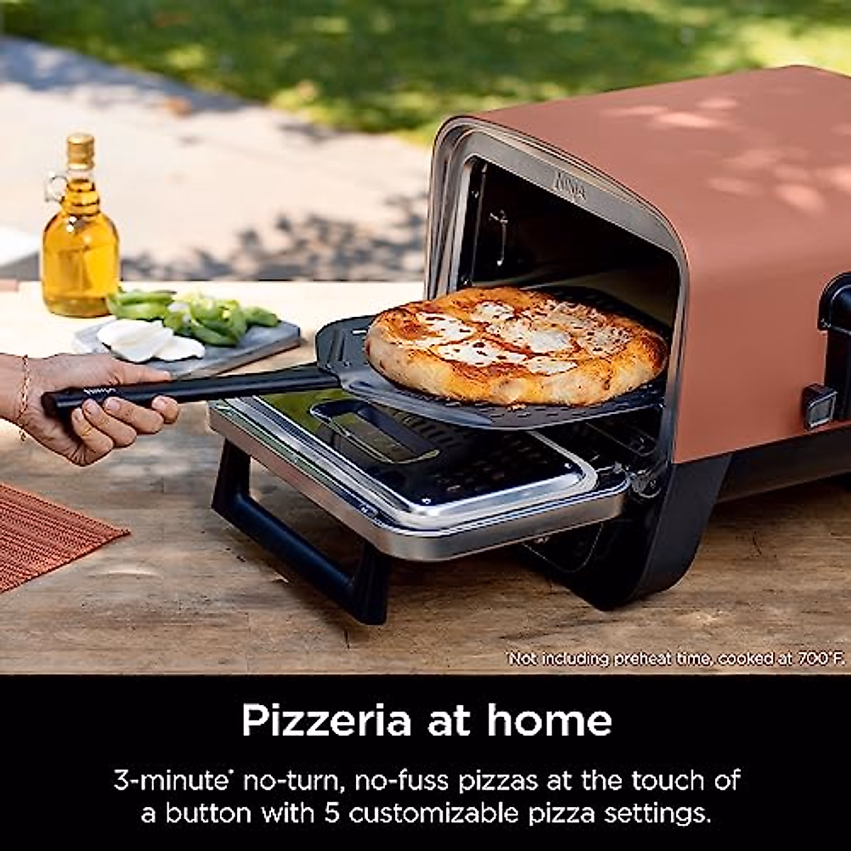 Ninja OO101 Woodfire 8-in-1 Outdoor Oven, Pizza Oven, 700°F High Heat Roaster, BBQ Smoker, Woodfire Technology, Pellets for Woodfire Flavor, Weather Resistant, Portable, Electric, Terracotta Red