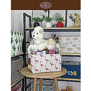 HUNRUNG Rectangle Storage Basket Cute Canvas Organizer Bin for Pet/Children Toys, Books, Clothes Perfect for Rooms/Playroom/Shelves (Flamingo)