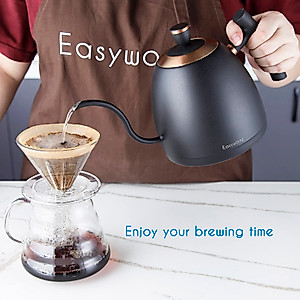 Easyworkz Pedro Stovetop Espresso Maker 6Cup 300ml, Bundled Electric Gooseneck Pour Over Coffee Kettle, Stainless Steel Hand Drip Tea Pot 27 Ounce Temperature Control 1200W Quick Heati