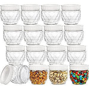 Lawei 12 Pack Clear Plastic Jars with Lids, 17 Oz Refillable Food Safe Storage Jars, Leak-Proof Wide Mouth Empty Storage Containers for Dry Food, Spices, Nuts, Honey, Jam, Kitchen Use