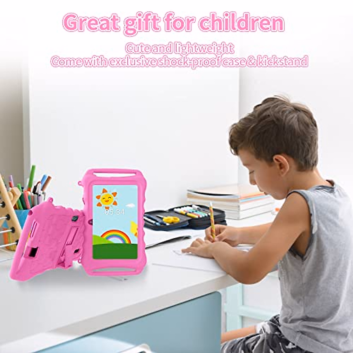 7inch Tablet for Kids Android 11 Tablets 3GB 32GB Parental Control Children Learning Toddler Tablet Shockproof Kickstand Case, GMS Certified, Google Tableta YouTube Netflix (Pink)