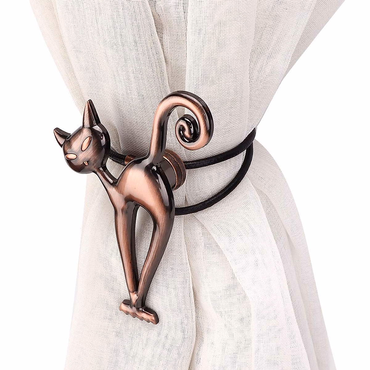 NDNCZDHC 1Pc Metal Magnetic Curtain Tiebacks, Cute Animal Cat Decorative Holder Convenient Drape Tie Backs for Draperies, Curtain Buckle Curtain Clip Bedroom Drapery Holder(Red Bronze)