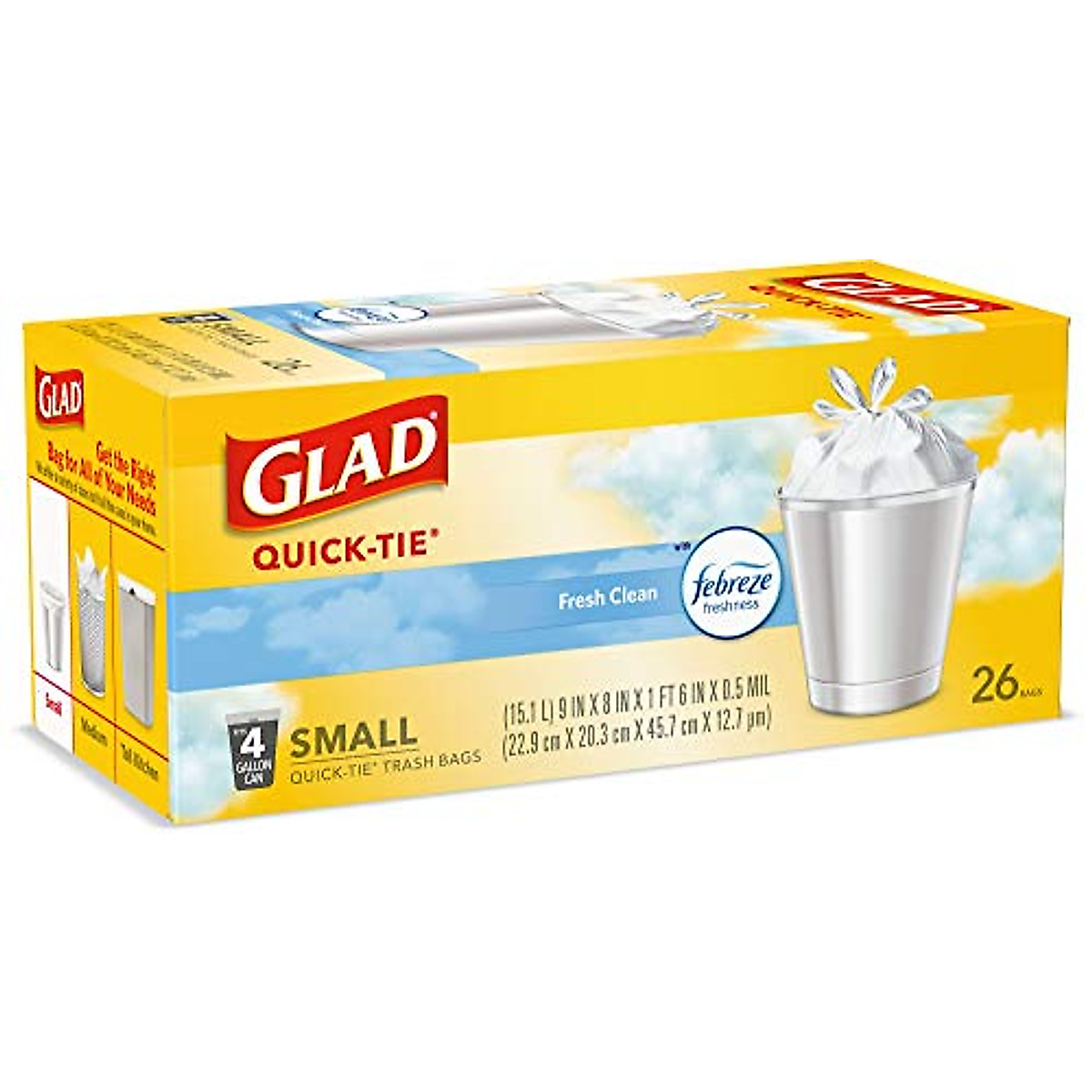 GLAD Small Trash Bags - 4 Gallon Trash Bag for Waste Basket, Gain Fresh Clean Scent, 26 Count (Pack of 6)