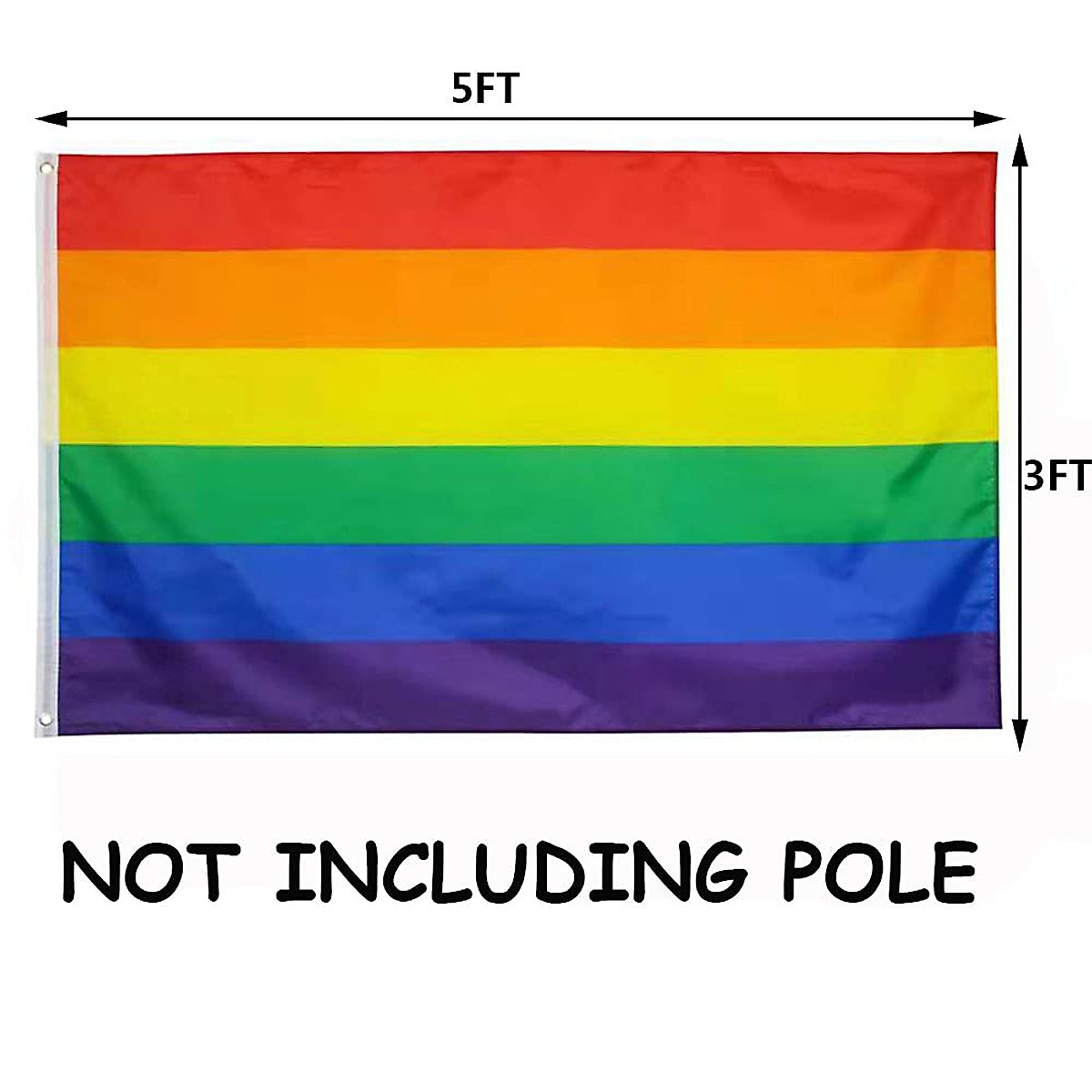 Gay Pride Flag 3x5 Outdoor- All Inclusive Rainbow Pride 100D Polyester Material Vivid Color LGBTQ Support Gay Pride Rainbow Banner with 2 Brass Grommets