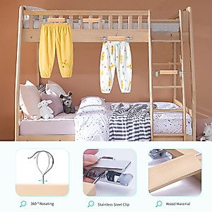 Nature Smile 20 Pack 10.2 Inches Unfinished/Natural Kids Baby Toddler Infant Children Solid Wooden Pants Skirts Hangers Wood Trousers Bottom Hangers with 2-Adjustable Clips 360° Stronger Swivel Hook