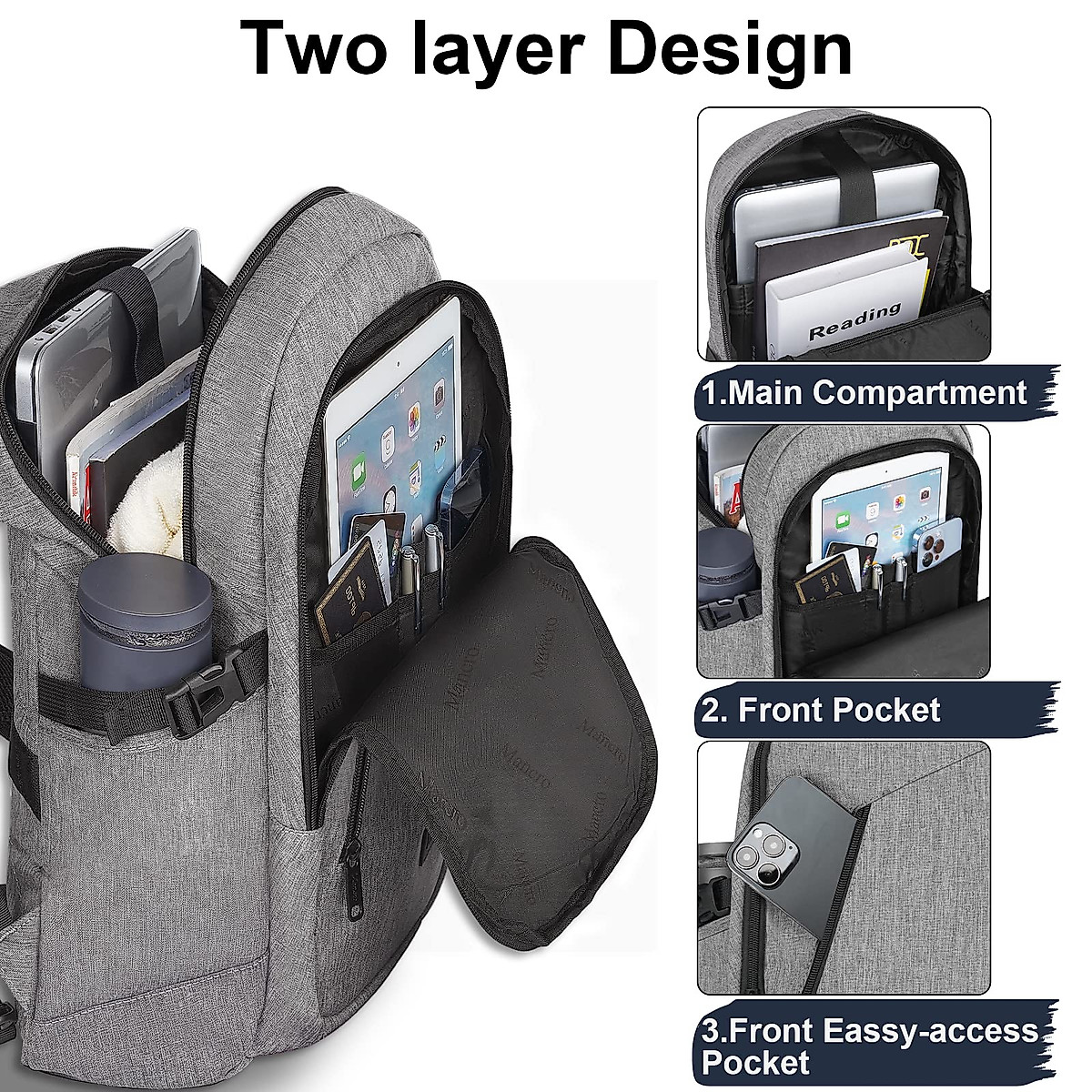 Mancro Work Backpack for Men, 15.6 inch Business Slim Laptop Backpack, Travel Computer Bag Daypack for 15.6 in Laptop