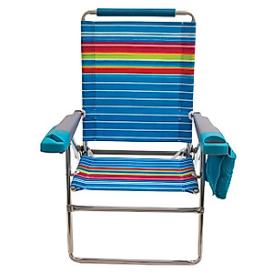 Rio Brands 17" Extended Height 4-Position Folding Beach, Camping, Lawn Chair, Graphic Traffic Blue/White/Multi Stripe