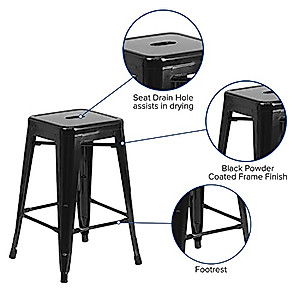 Flash Furniture Kai Commercial Grade 24" High Backless Black Metal Indoor-Outdoor Counter Height Stool with Square Seat