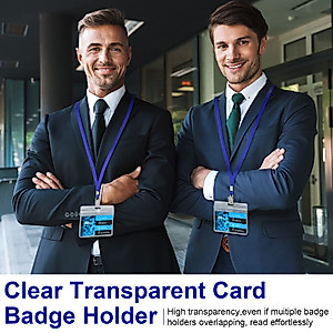 Marspark 100 Sets Clear Name Tags with Lanyard, Lanyards for ID Badges Reusable Strap with ID Holder Plastic Name Badges for Adults Business School Church Conference (Blue)