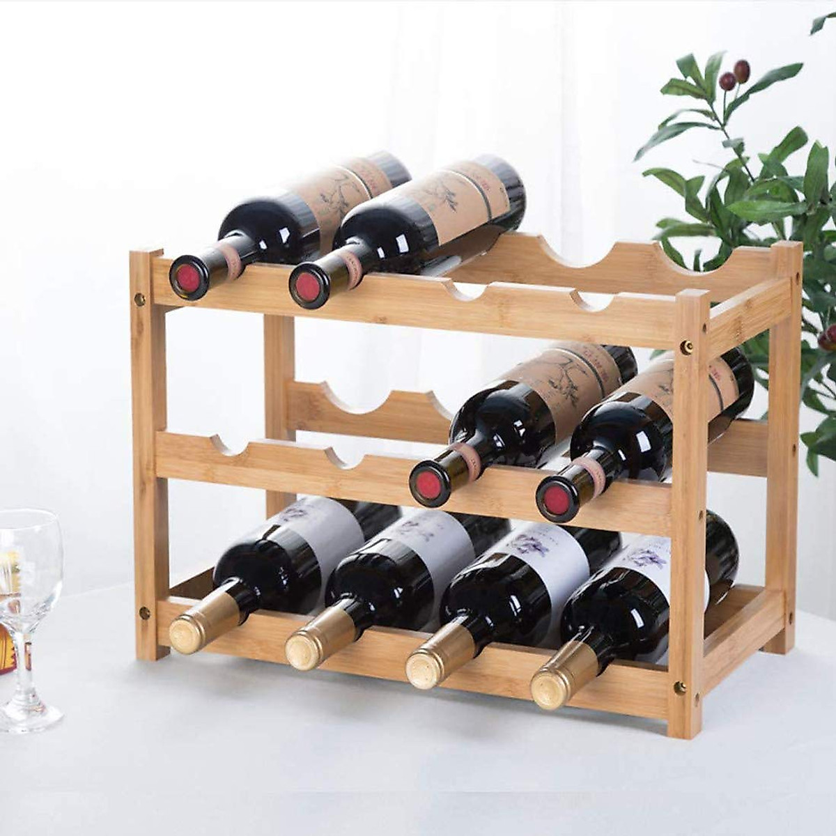 Riipoo Wine Racks Countertop, Wine Rack 12 Bottle, Wine Storage Holder for Kitchen, Pantry, Cabinet, Bar, 3 Tier