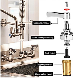 Handle Stem Assembly Fits for T&S Brass Faucets Replace 002712-40, Red Hot Side Spindle Assembly Valve Replacement Part Eterna Full-Turn Faucet with Check Valve Lead-Free 2712-40