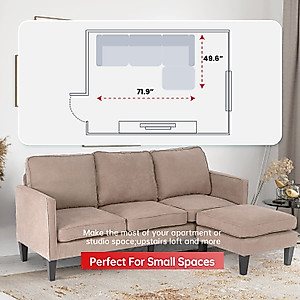 PayLessHere Futon Sofa Couch L Shaped Couch Convertible Sectional Sofa Small Sofa Fabric Sofa for Small Living Room, Apartment and Small Space,Tan
