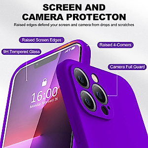 BossKiss Compatible with iPhone 13 Pro Max Case, Premium Liquid Silicone Case [Velvety Touch] [2 Pcs 9H Tempered Glass Screen Protector], Camera All-Round Protection Shockproof Kit Case,Neon Purple