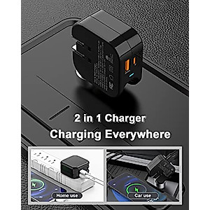 SAUNORCH USB C Car Charger Block, Cigarette Lighter Adapter and USB Wall Phone Charger W/ 2 in 1 Foldable Plug 20W Type C PD &18W QC 3.0 Charger Fast Charging for iPhone 14/13/12/11/XR,iPad, Samsung