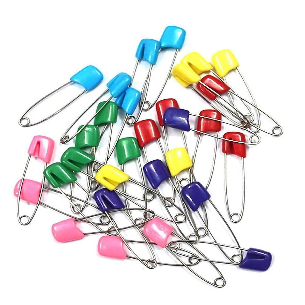 Coolrunner 50 PCS Baby Safety Pins, Assorted Color Plastic Head Diaper Pins, Safety Locking Baby Cloth Diaper Nappy Pins