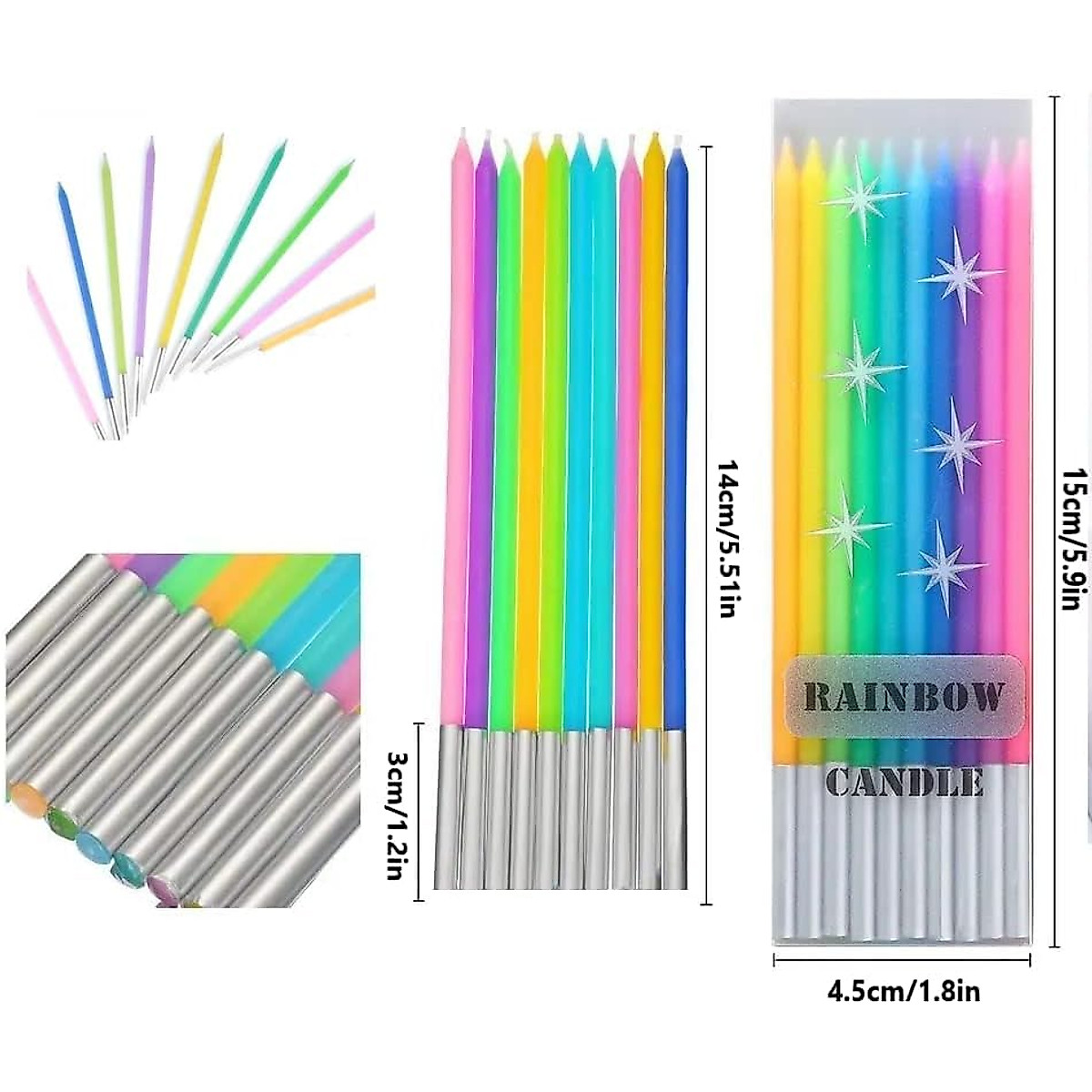 Cwise-100 Count Rainbow Birthday Candles -Long Thin Cake Candles - Giant Pack Colorful Pencil Candles Birthday Candle - Birthday, Celebration, Wedding. Cake Decorations (100 PCS)