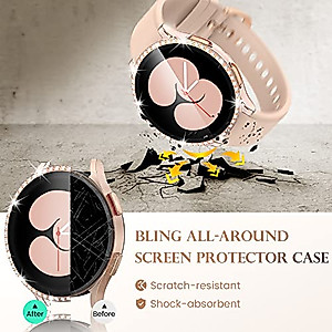 Goton for Samsung Galaxy Watch 5 & 4 Screen Protector 40mm Bling Case Accessories, Crystal Diamond Protective Cover with Tempered Glass Film for Galaxy Watch4 40 mm Pink/RG