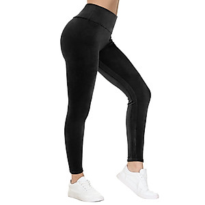 COZZIPLUS Women Velvet Legging- Tummy Control Buttery Soft High Waisted Velour Stretchy Legging (Black, L)