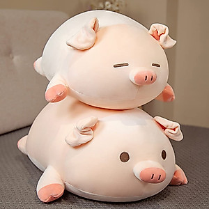lannery Pig Stuffed Animal Hugging Pillow, Soft Fat Pig Plush Toy Gifts for Kids, Valentine, Christmas (Round Eyes, 15.7")