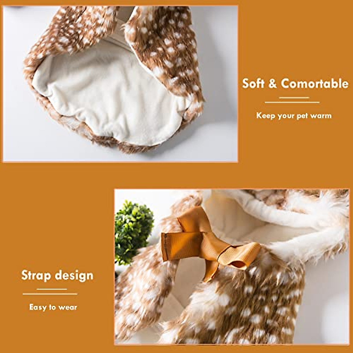 SEIS Christmas Dog Elk Cloak X-mas Pet Costume Brown Deer Cat Clothes Winter Warm Dogs Cape for Cats Small Medium Dogs (Brown Elk)