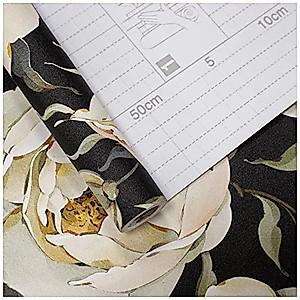 HAOKHOME Peel and Stick Wallpaper Floral Vintage Roses Peonies Contact Paper Removable Black/Beige/Olive Self Adhesive Mural 17.7in x 9.8ft