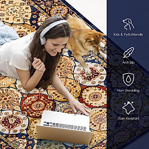 CHOSHOME Washable Rug 6x9 Vintage Boho Medallion Area Rugs with Non-Slip Backing Soft Stain Resistant Non-Shedding Low-Pile Floor Carpet Mat for Living Room Bedroom Kitchen Home Office,Gold/Multi