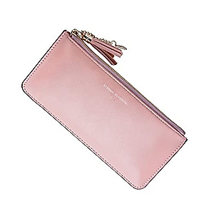 FuSi Women Bright Sweet Pu Purse Ultra-Thin Long Wallet Handbag (Pink), FSUS0074