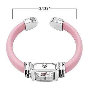 Rosemarie & Jubalee Women's Breast Cancer Pink Ribbon Stylish Square Face Vegan Leather Hinged Cuff Bracelet Watch, 2.25"