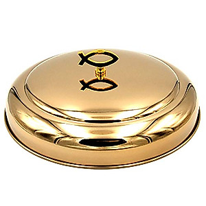 Communion Tray | Stackable | Base, Disk with Bread Plate Integrated and Cover | Stainless Steel | Brass Tone | Capacity for 33 Cups