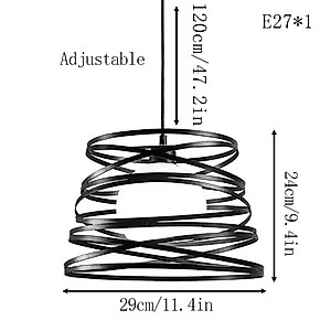 DULAB Wrought Iron Spiral Decorative Pendant Lamp, Retro Creative Black Lampshade Hanging Light, Ceiling Lighting Fixture，Chandelier is English Porch Bedroom Homestay.