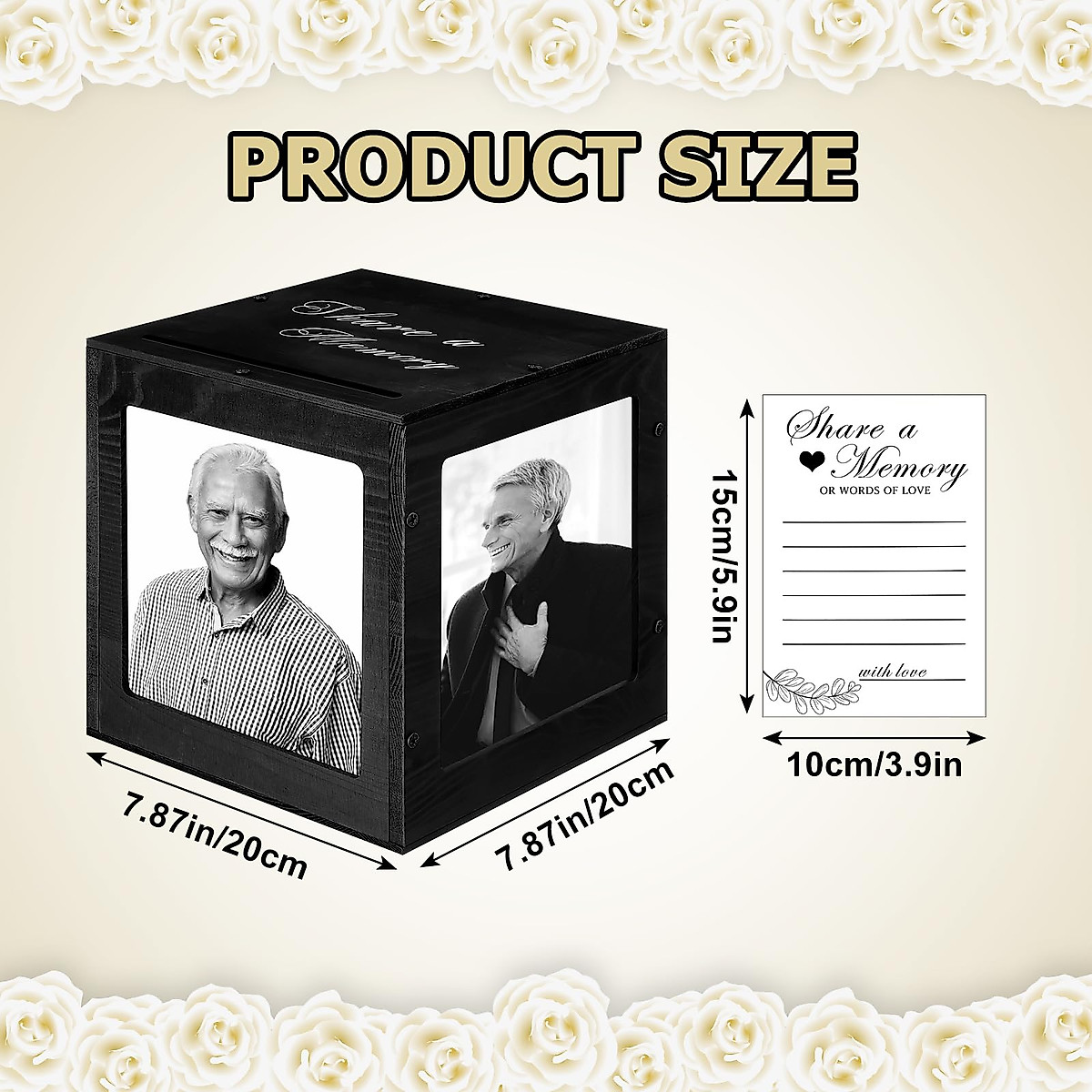 CroBlissful 50 Pcs Share a Memory Cards for Collections of Life, Memory Wooden Photo Box Cards Box with Photo Frame for Guest Funerals Memorial Service Farewell Party Supplies