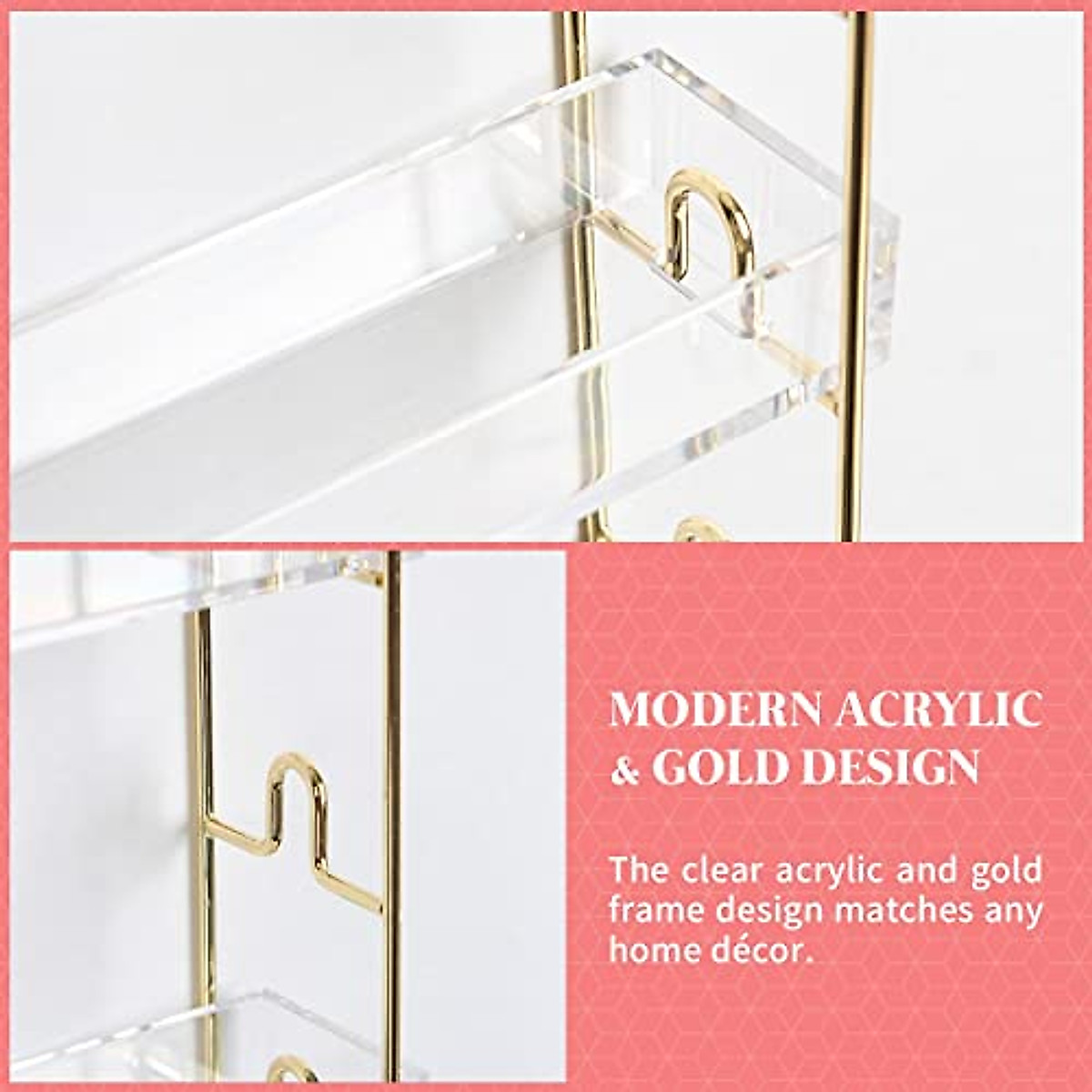J JACKCUBE DESIGN 4 Tier Gold Nail Polish Organizer Ledge Shelf Rack, Wall Mounted Floating Storage Display Shelves for 56 Bottles Organizer Nail Polish Makeup Essential Oil Stand- MK488B
