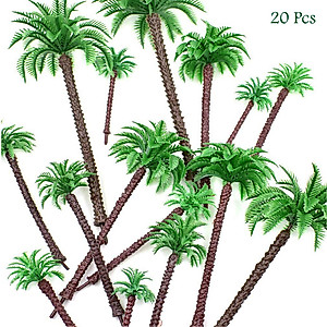 Hatisan 20Pcs Coconut Palm Model Trees/Scenery Model Plastic Artificial Layout Rainforest Diorama, Building Model Trees Cake Topper, Model Train Railways Architecture Landscape (Dark Trunk)