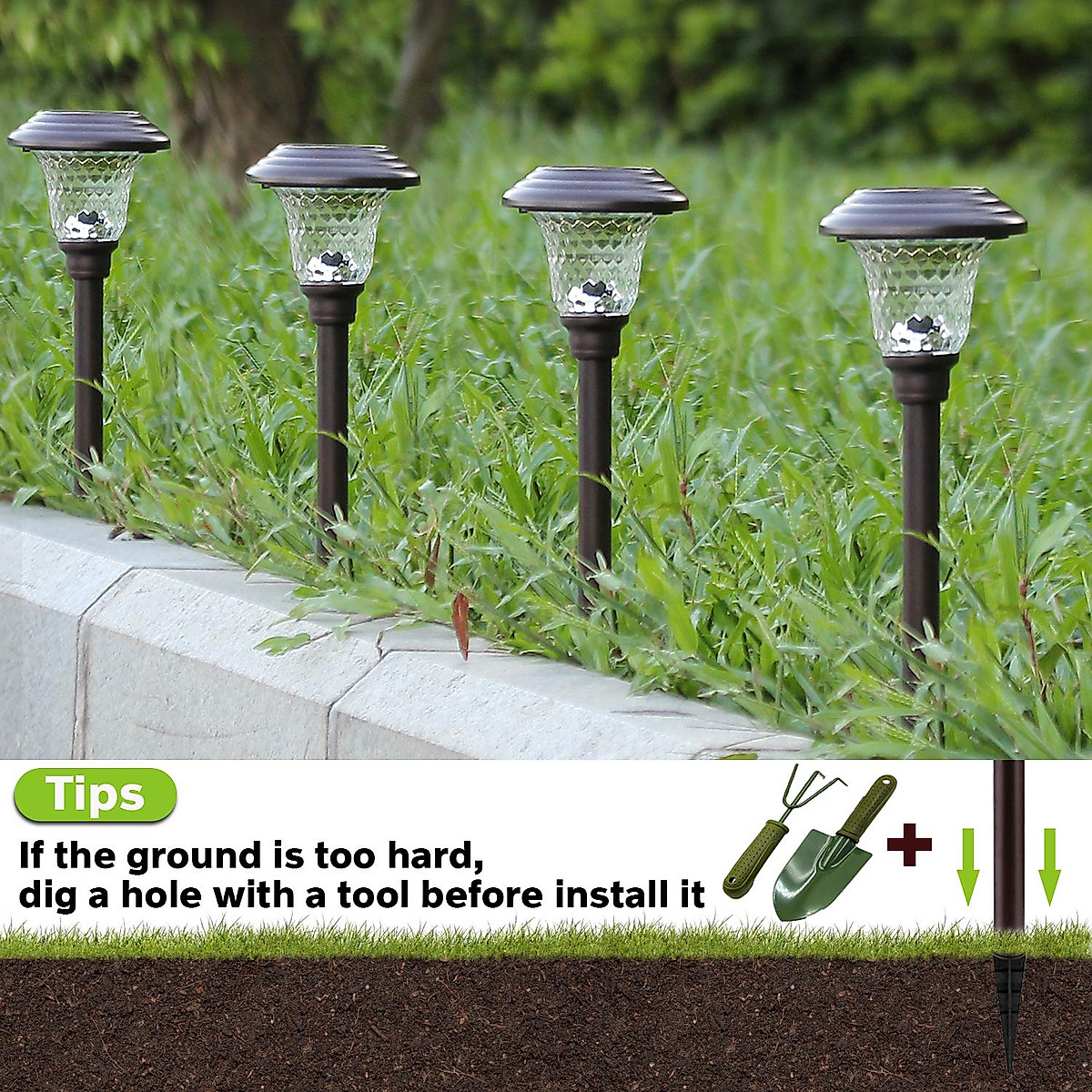 Solar Pathway Lights Outdoor, 6 Pack Metal Glass Solar Garden Lights LED Decorative Solar Walkway Lights Landscape Lighting for Driveway, Patio, Lawn, Yard