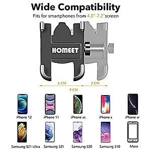 Homeet Motorcycle Phone Mount, Metal Motorcycle Phone Holder Motorbike Rearview Mirror Smartphone Holder Mount Universal 【Φ10mm】- 360° Rotation Adjustable - Aluminum Alloy