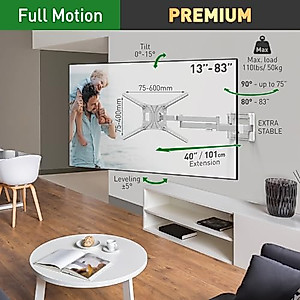 Barkan 40" Long White TV Wall Mount, 13 - 80 inch Dual Arm Full Motion Articulating - 4 Movement Flat / Curved Screen Bracket, Holds up to 110lbs, Extra Stable, Fits LED OLED LCD