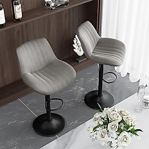 Nalupatio Bar Stools Set of 2, Adjustable Modern Swivel Bar Stools with Backs, Counter Height Performance Fabric Island Chairs for Home Kitchen, Light Grey