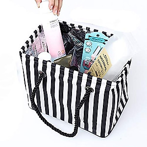 Shower Caddy Tote Shower Basket Bag Shower Tote Bag Bath Organizer Bag Bottom Mesh Leaking for Bathroom Accessories Perfect for College Dorm,Gym,Trip, Swimming Class (Black White Stripe A)