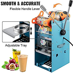 VEVOR Manual Tea Cup Sealer Machine, 300-500 Cup/h Manual Boba Tea Sealer Machine, Blue Boba Tea Sealing Machine, 90/95mm Cup Diameter Cup Sealing Mac
