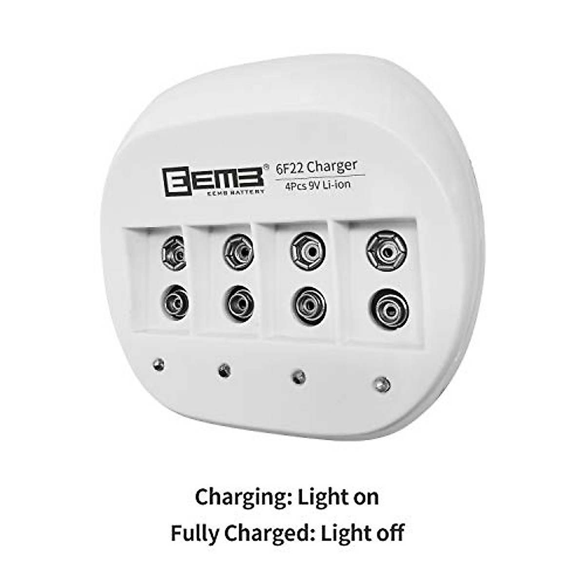 EEMB LP 9V Rechargeable Lithium ion Battery Charger for 6F22 650mAh 9Volt Li-ion Batteries for Smoke Alarm Digital Cameras Toys Clocks (4 Bay Charger)