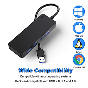 7 Port USB 3.0 Hub, ICZI USB Hub Powered USB Splitter USB 3.0 Hub with Power Adapter for Mac Windows and Other Laptops - Black