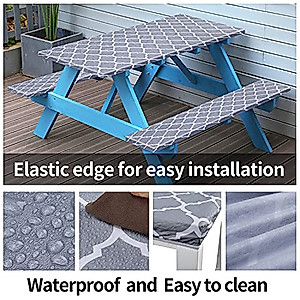 frtzal Vinyl Picnic Tablecloths and Bench Covers, Camping Tablecloth Picnic Pable Bench Covers with Elastic Waterproof Picnic Table and Bench Seat Covers for Outdoor Patio Park