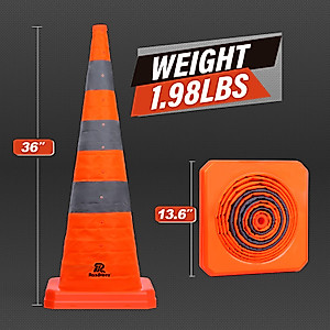 RoadHero 36 Inch [4 Pack] Collapsible Traffic Safety Cones, Multi Purpose Pop-up Cones with Reflective Collar for Road Safety, Orange Cones for Driving Training, Parking Lots