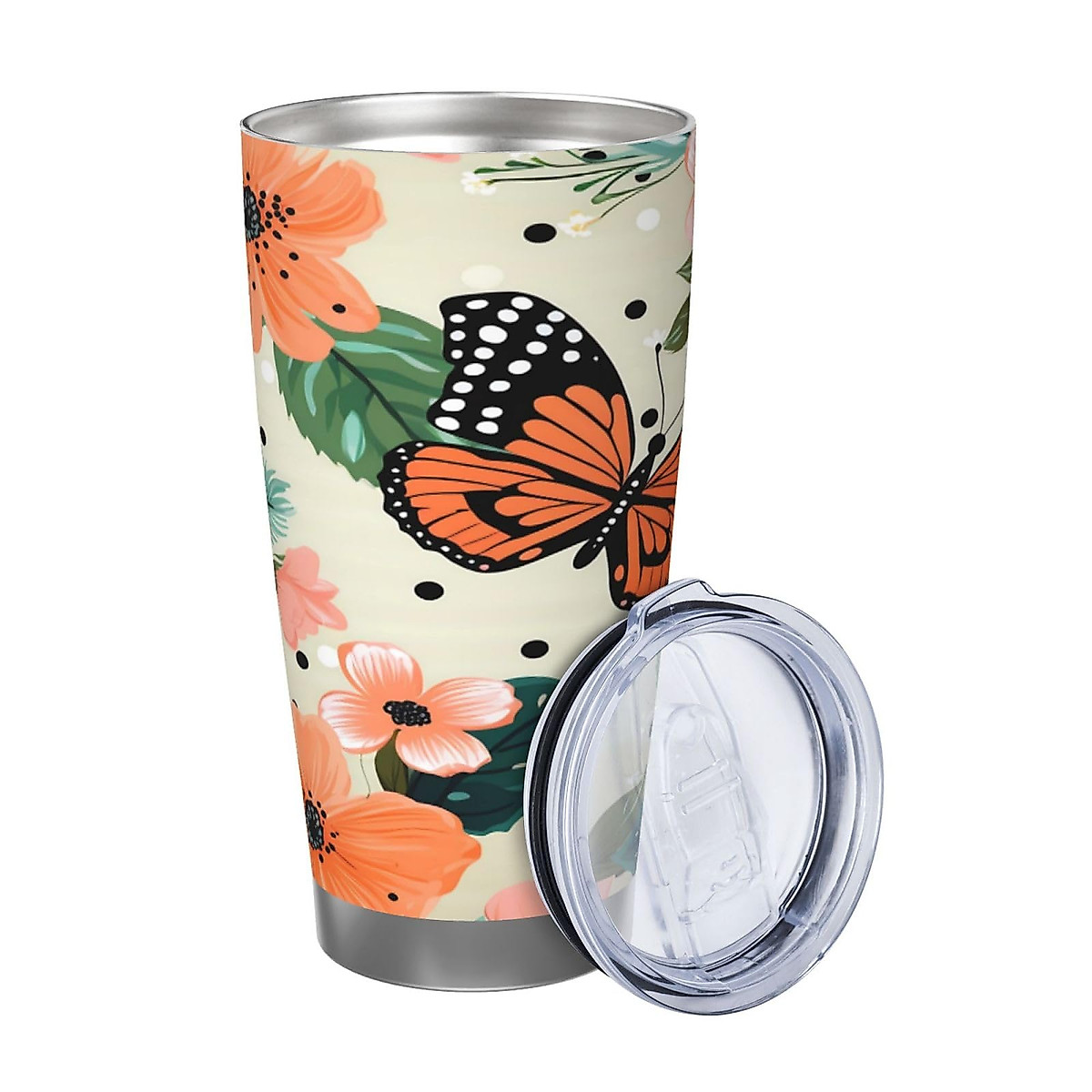 AYCZN Daisy Butterfly 20 OZ Tumbler Stainless Steel Travel Coffee Mug, Spring Flower Insulated Water Bottle with Lid and Straws Leakproof Thermal Cup