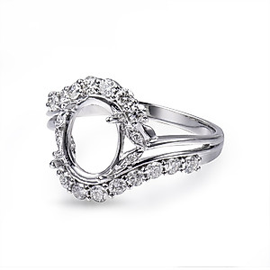 Lanmi Women's Oval 5X7mm 7.5X9.5mm 8X10mm 14K White Yellow Gold Diamond Semi Mount Engagement Wedding Ring Set