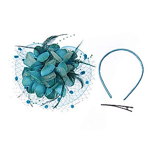 Derby Netting Mesh Headband,BOLUBILUY Feather Big Flowers Hair Band Tea Party Girls Women Wedding Bridal Fascinator Hat