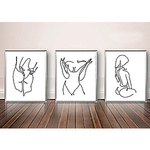 Line Art Prints Fashion Women Art Print Set of 3 Black and White Prints Stick Figure Printing Gift for Women Canvas Rose Prints Wall Pictures for Bedroom Home Decor No Frame 8X10 inches