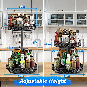 Lazy Susan Organizer Lazy Susan Turntable for Cabinet Table 2 Tier Lazy Susan Spice Rack Organizer 12 Inch Adjustable Height for Kitchen Dining Table Bathroom Vanity with Non-Slip Pad Black Metal