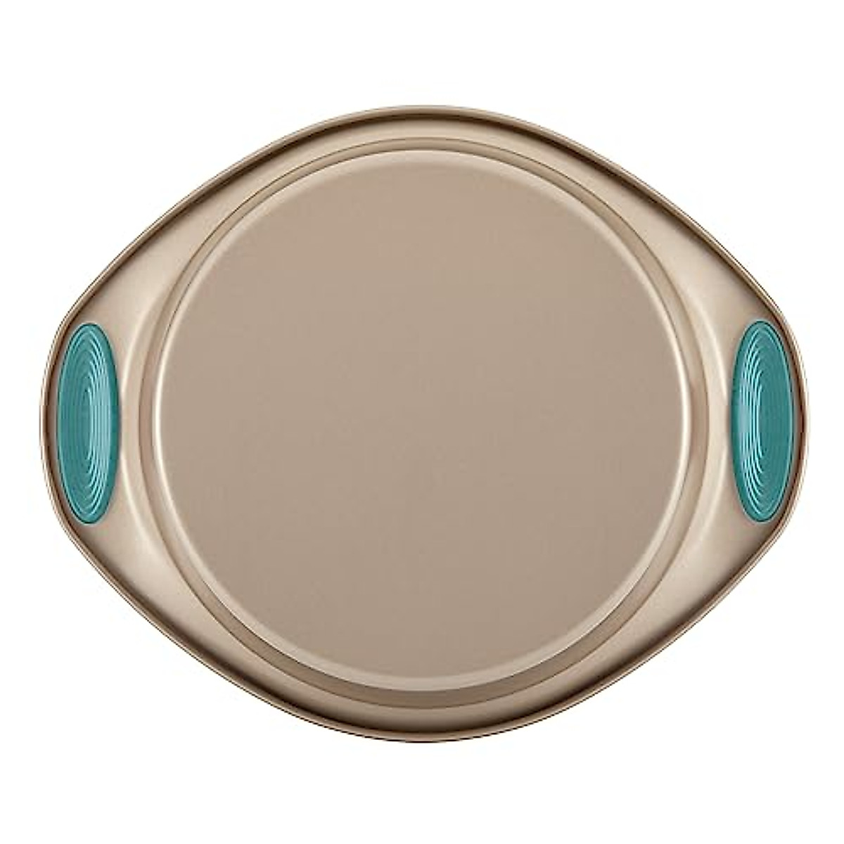 Rachael Ray Cucina Bakeware Set Includes Nonstick Bread Baking Cookie Sheet and Cake Pans, 5 Piece, Latte Brown with Agave Blue Grips